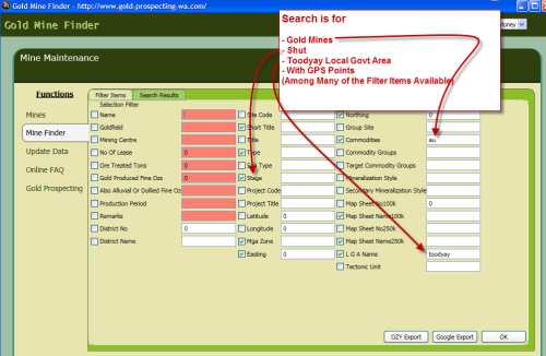 Goldmine Finder Software and Database